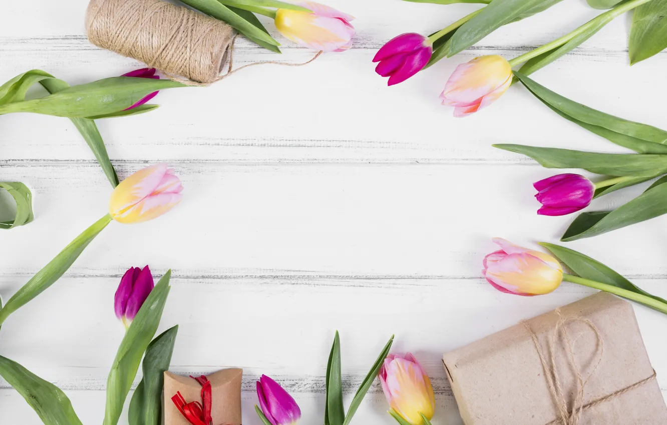 Wallpaper frame, tulips, wood, tulip, gift box for mobile and desktop ...
