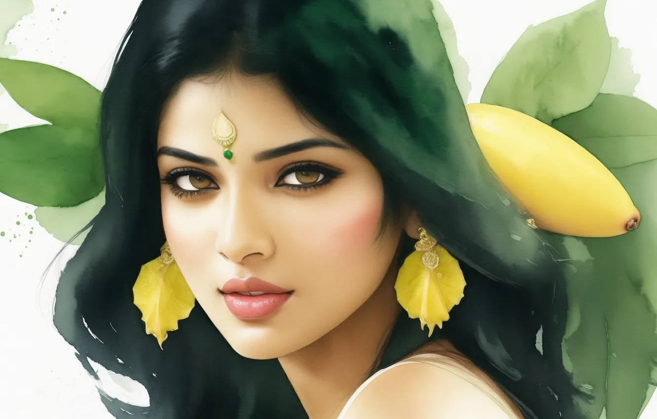 Wallpaper girl, yellow, green, green, woman, figure, beauty, brunette ...