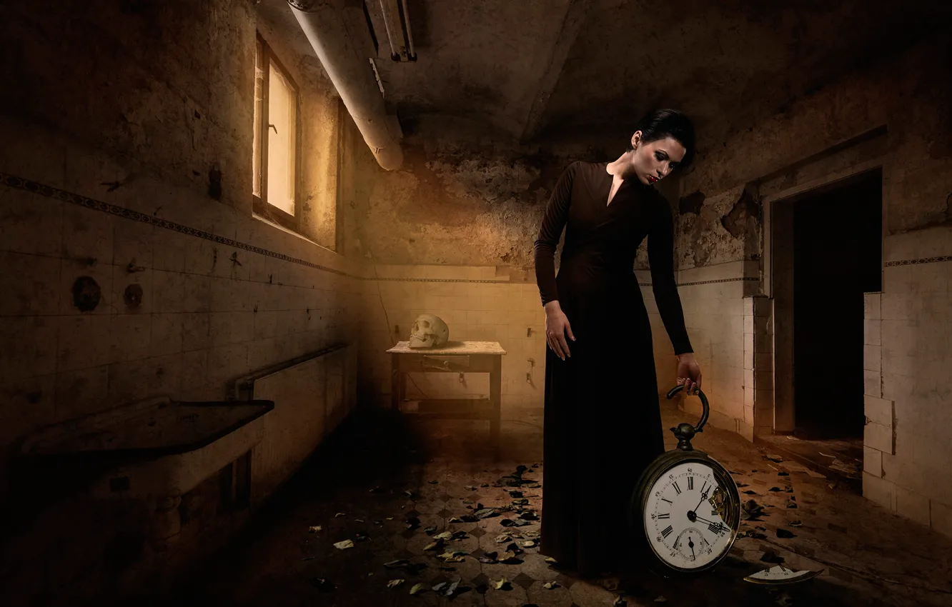Wallpaper girl, watch, skull, Broken time images for desktop, section ...