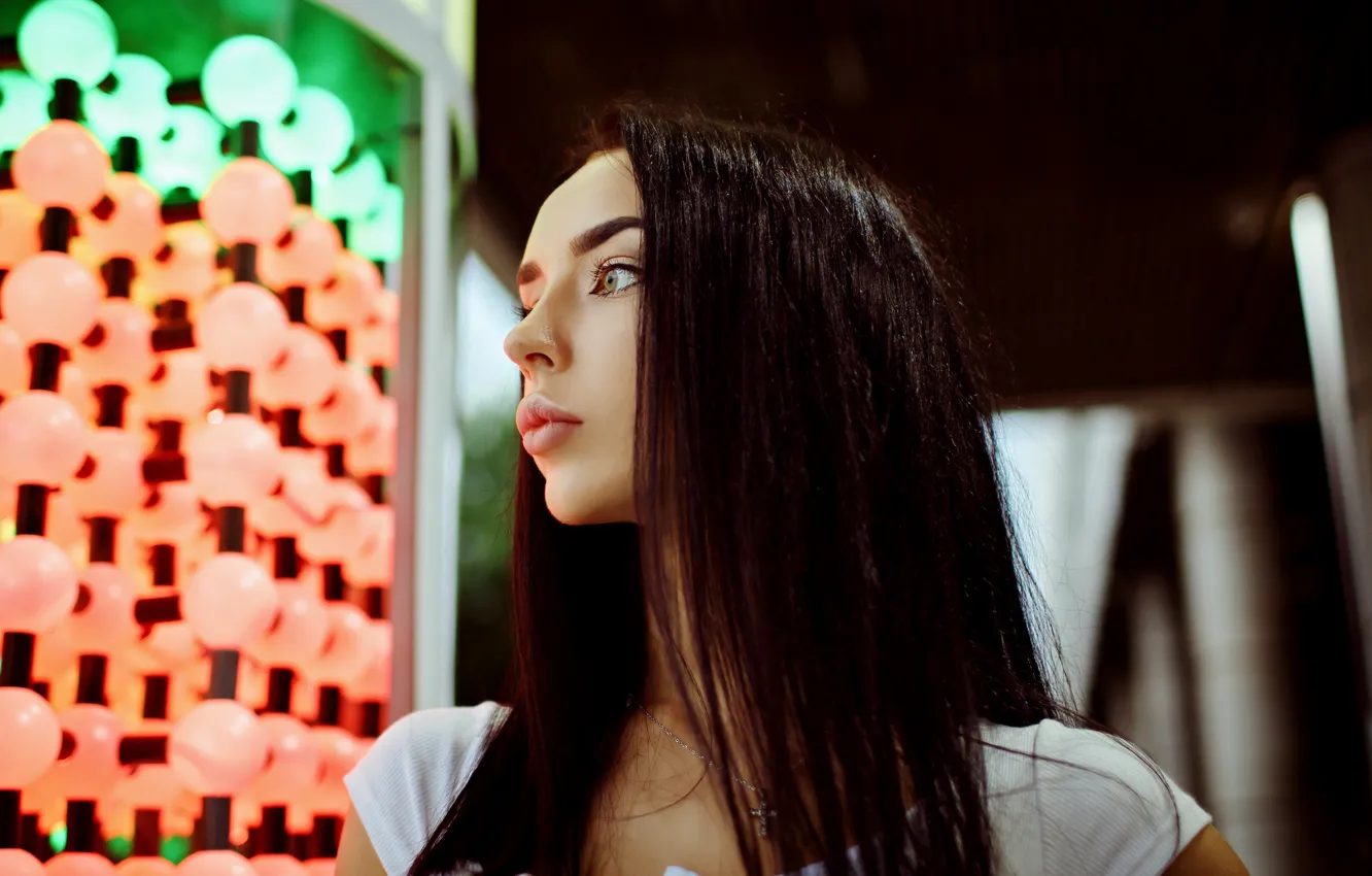 Wallpaper model, portrait, makeup, brunette, hairstyle, bokeh, Dmitry ...