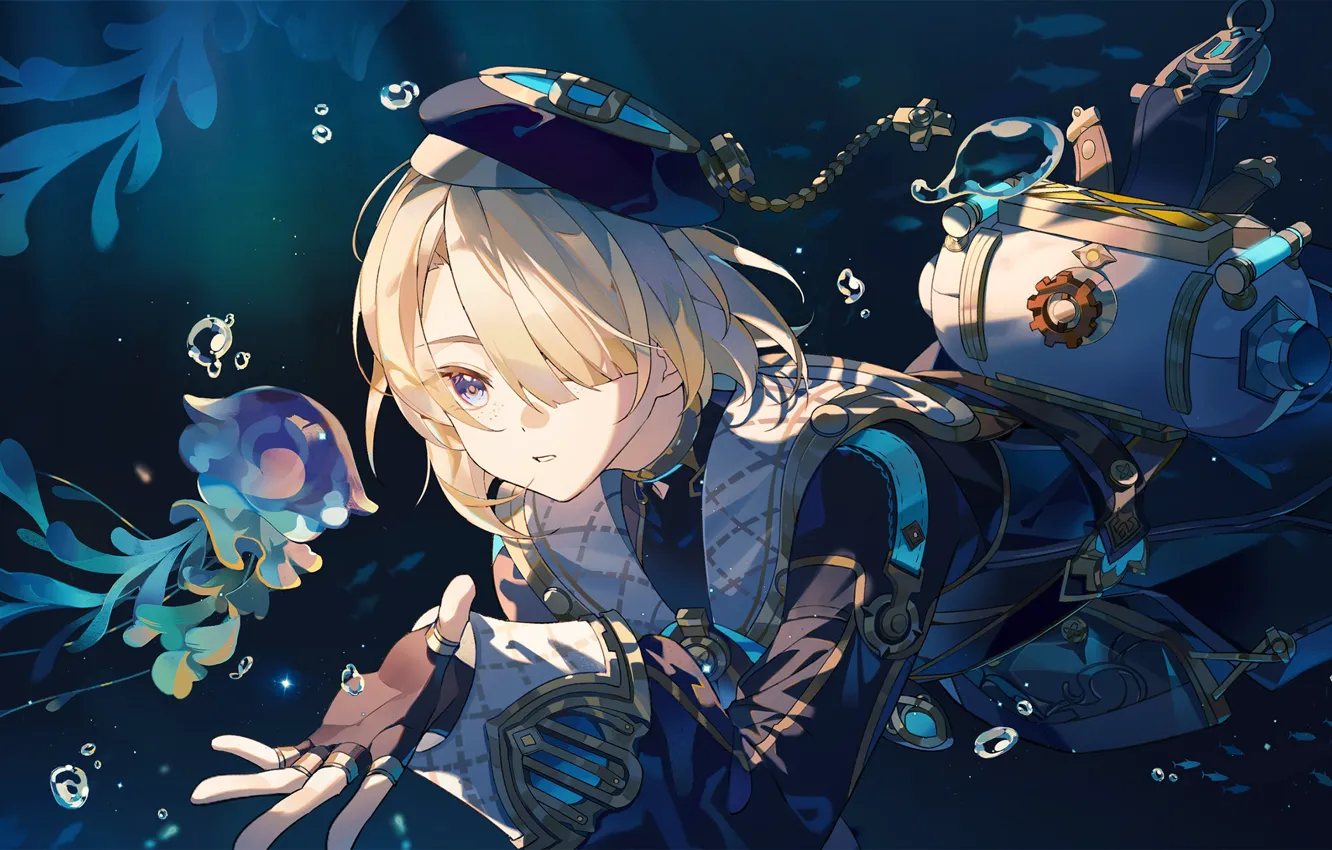 Wallpaper boy, jellyfish, under water, Genshin Impact, Freminet for ...