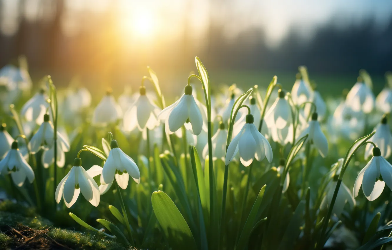 Wallpaper flowers, nature, glade, spring, snowdrops, white, primrose ...