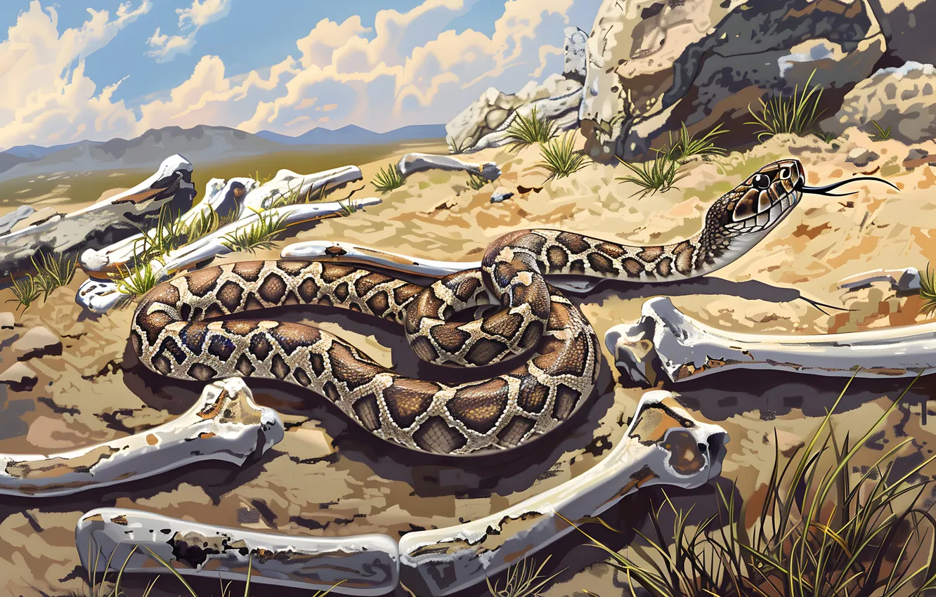 Wallpaper stones, animal, snake, art, bones, reptile, digital art ...