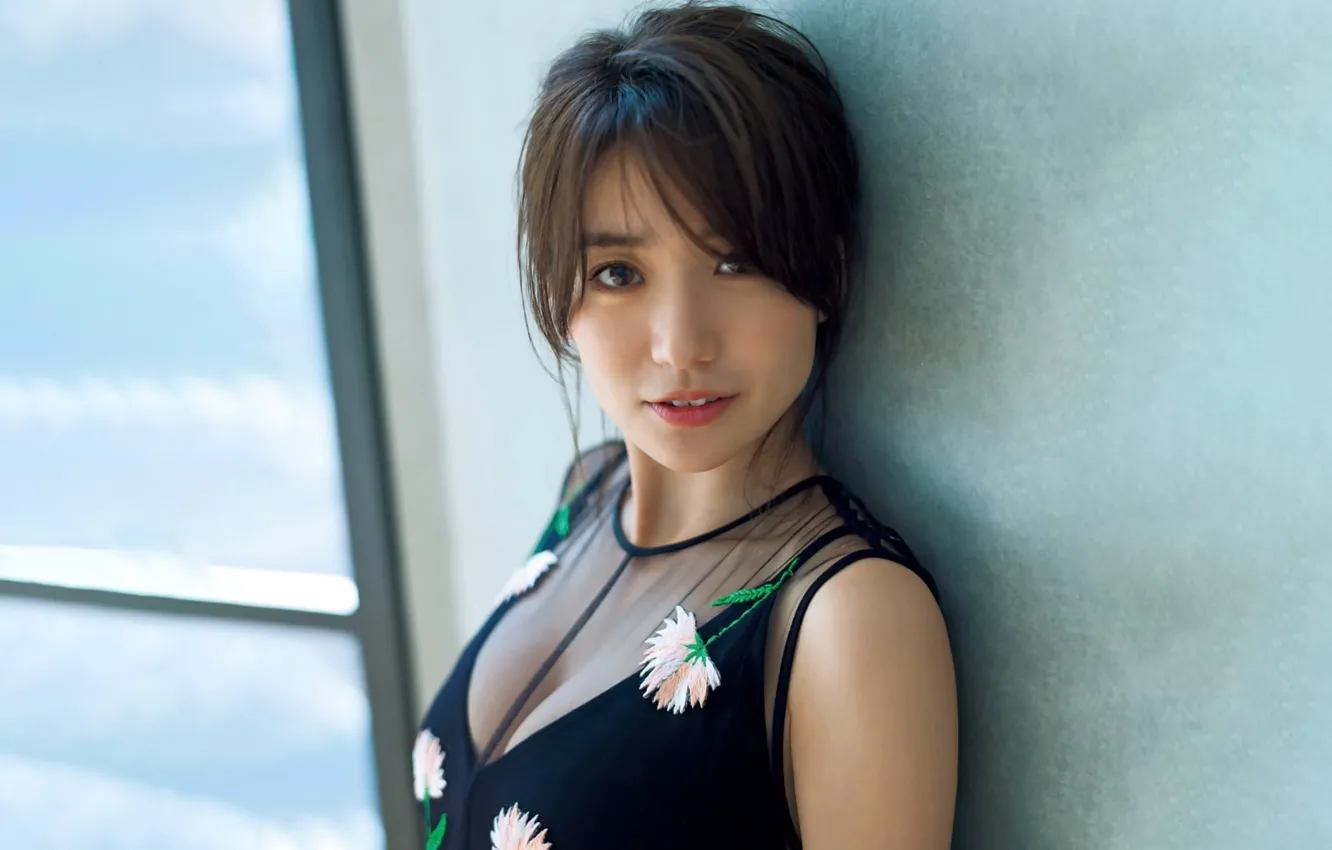Wallpaper girl, sexy, cleavage, blouse, boobs, smile, beautiful, short ...