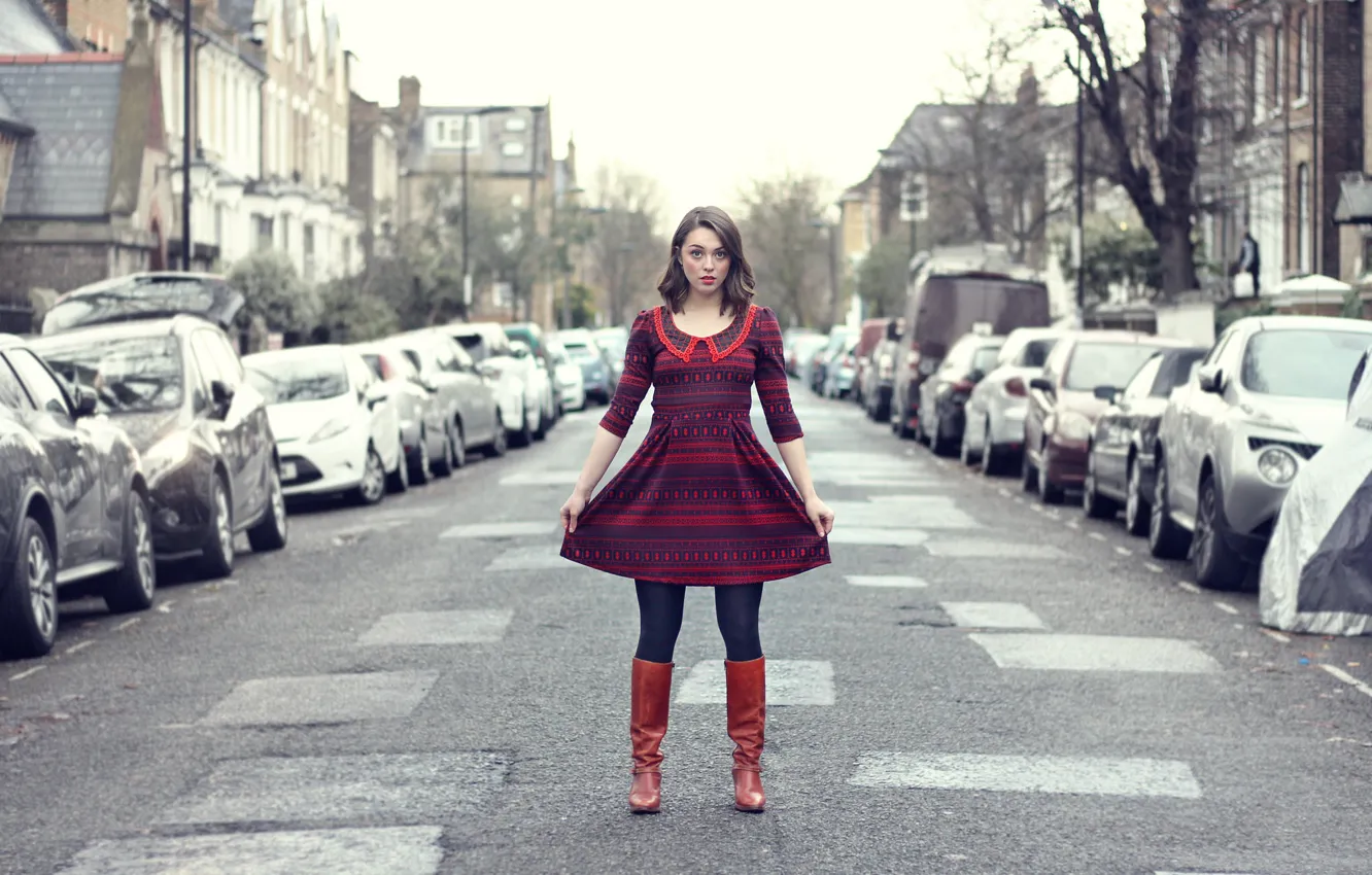 Wallpaper girl, the city, street, surprise, dress, imogen for mobile ...