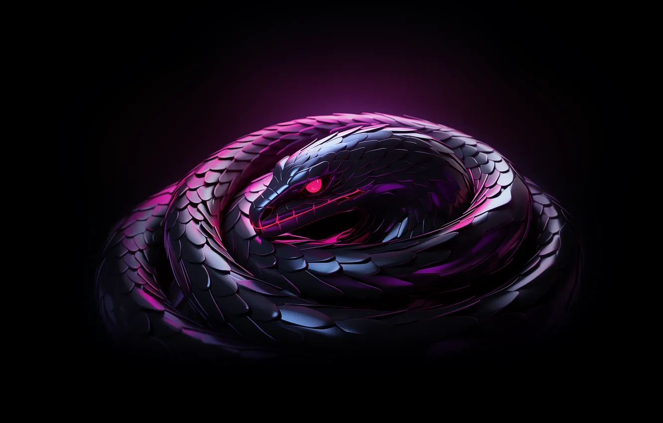 Wallpaper snake, fantasy, snakes, black background, purple, neon light ...
