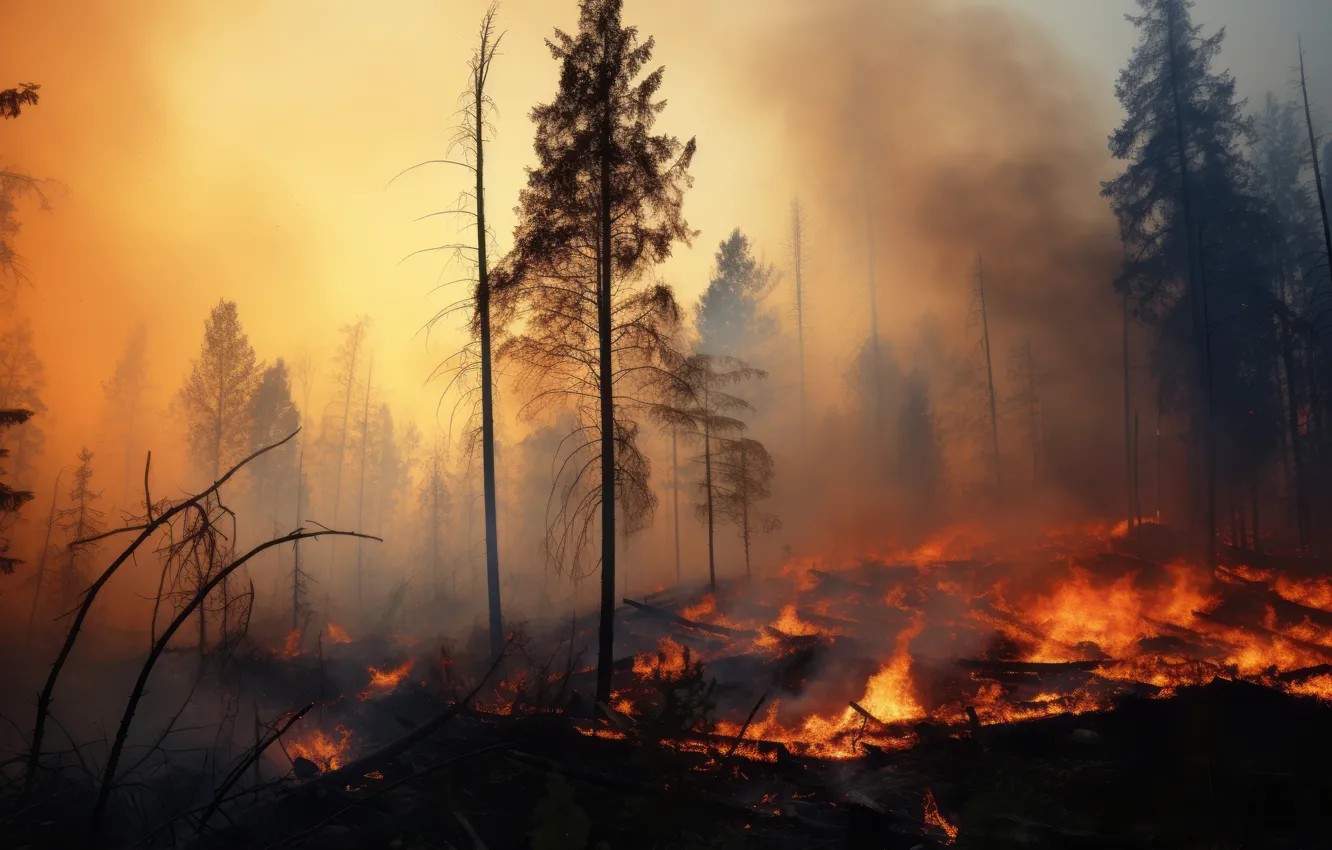 Wallpaper forest, lights, fire, smoke for mobile and desktop, section ...