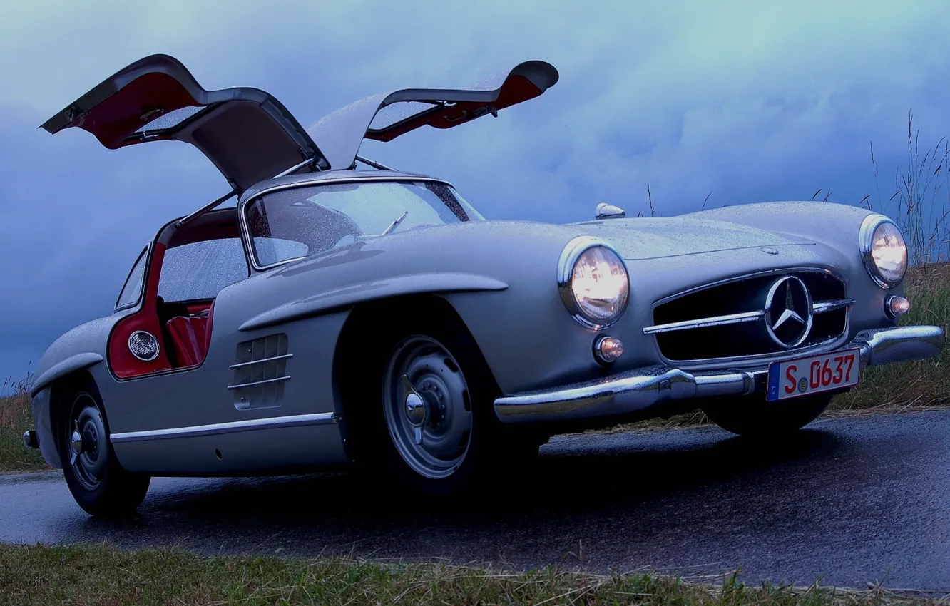 Wallpaper wet, Mercedes-Benz, door, Mercedes, 300, gull-wing, Gullwing ...