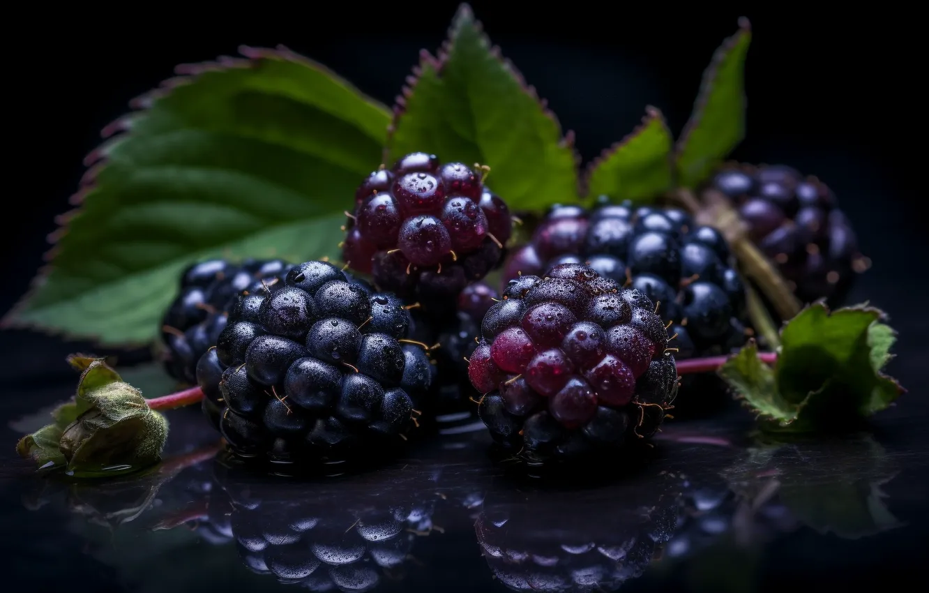 Wallpaper macro, berries, the dark background, BlackBerry, AI art ...