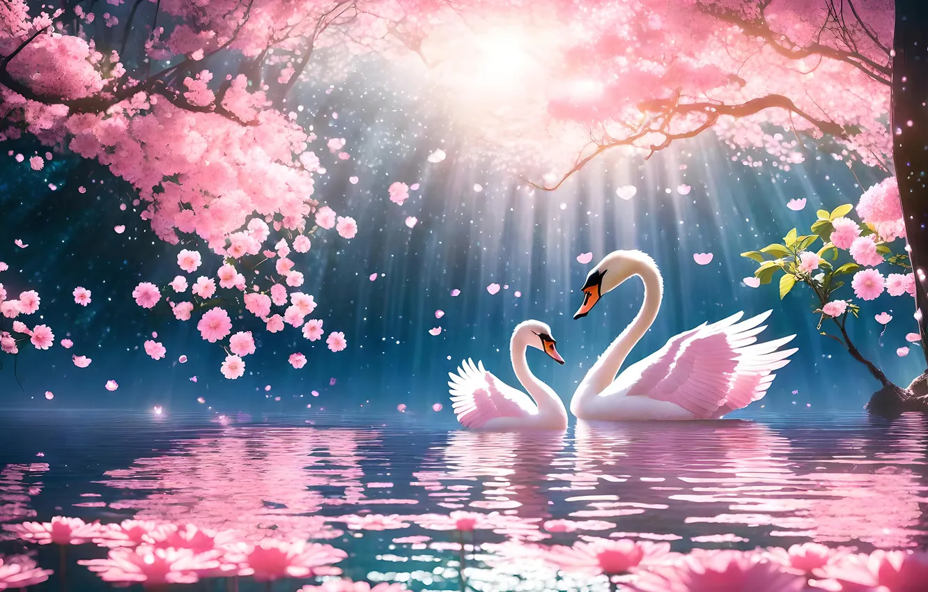 Wallpaper flowers, lake, spring, swans for mobile and desktop, section ...