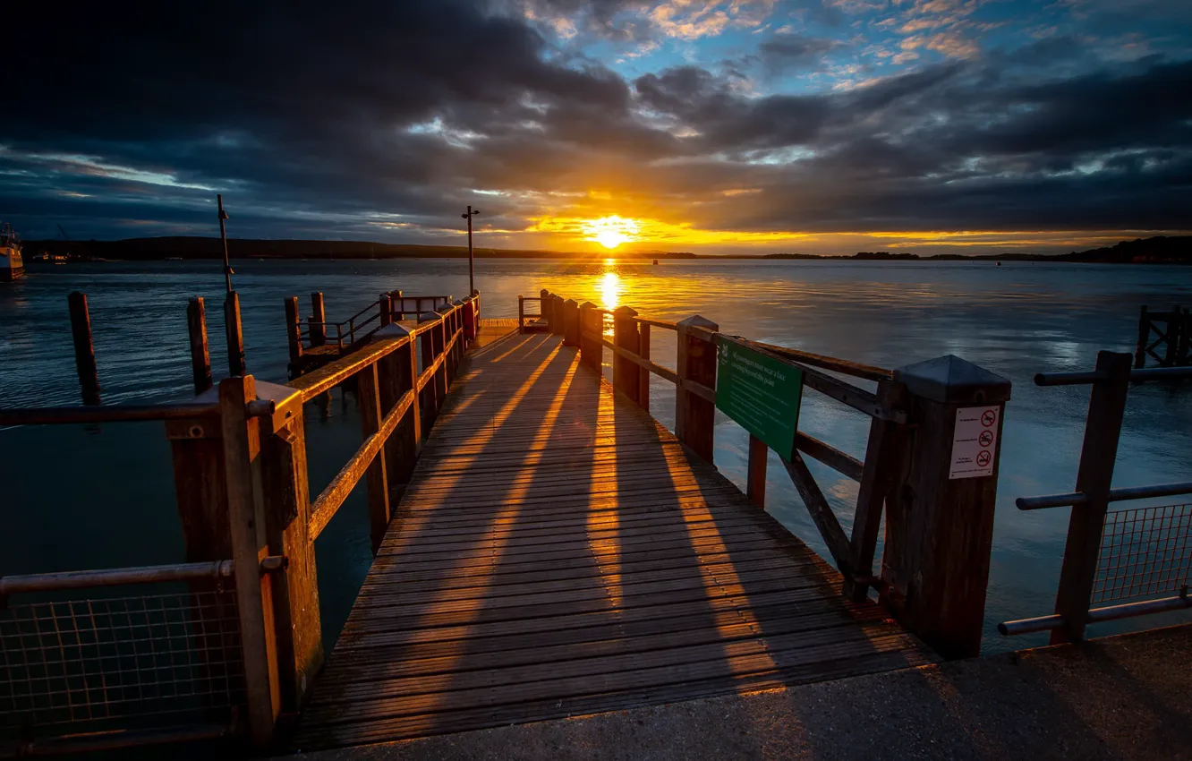 Wallpaper sunset, lake, pier for mobile and desktop, section природа ...