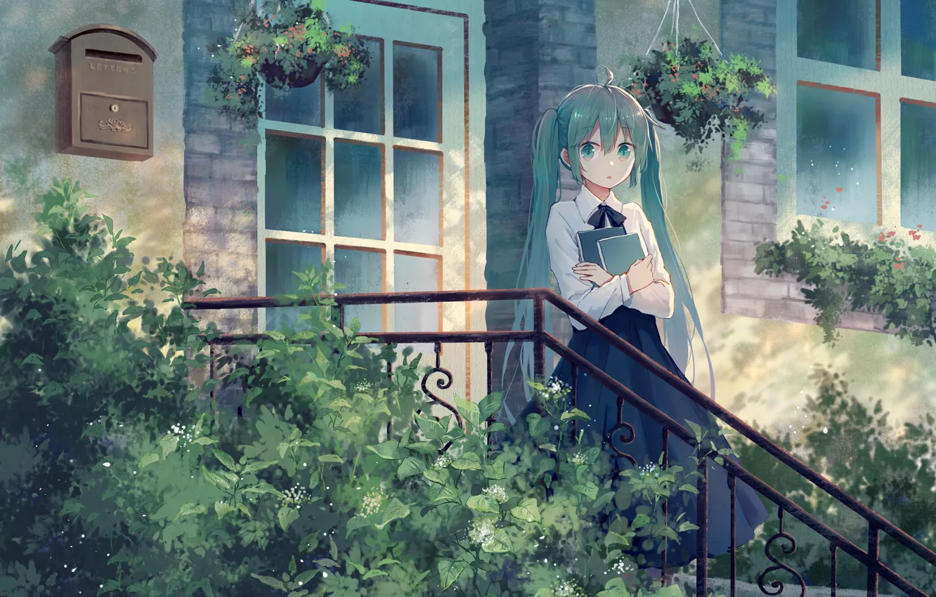 Wallpaper girl, house, Hatsune Miku, Vocaloid, porch for mobile and ...