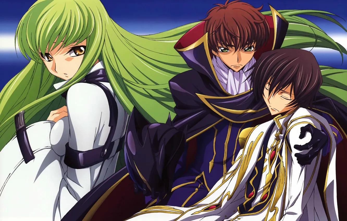 Wallpaper helmet, cloak, green hair, Code Geass, three, Code Geass, C.C ...