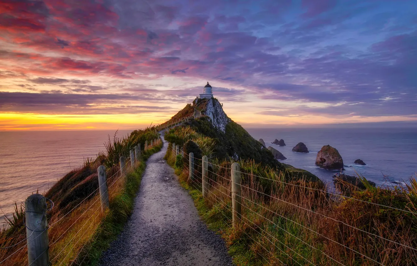 Wallpaper sunrise, lighthouse, Nugget Point for mobile and desktop ...