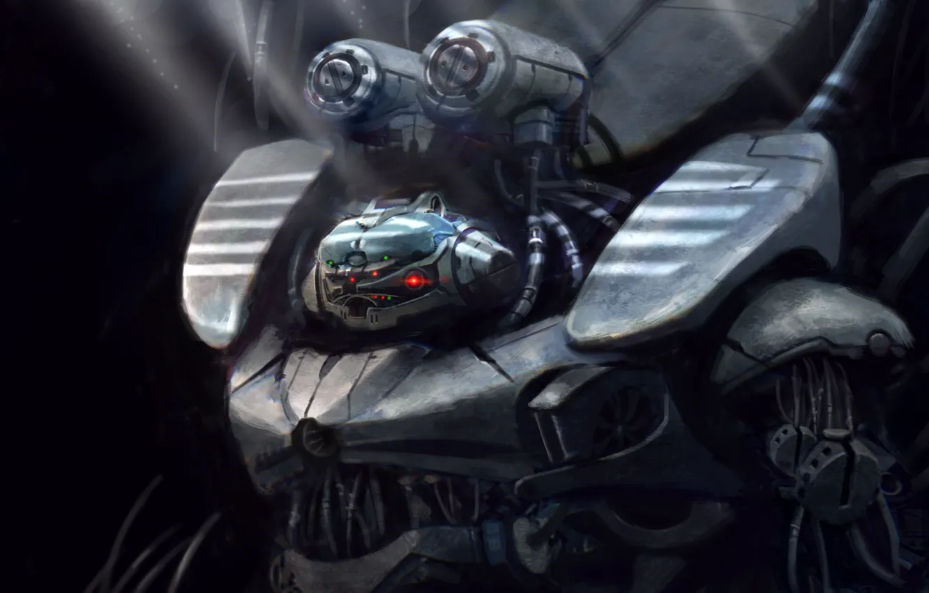 Wallpaper light, metal, wire, robot, art, shadows for mobile and ...