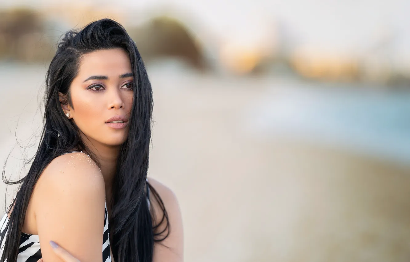 Wallpaper beach, girl, brunette for mobile and desktop, section девушки ...