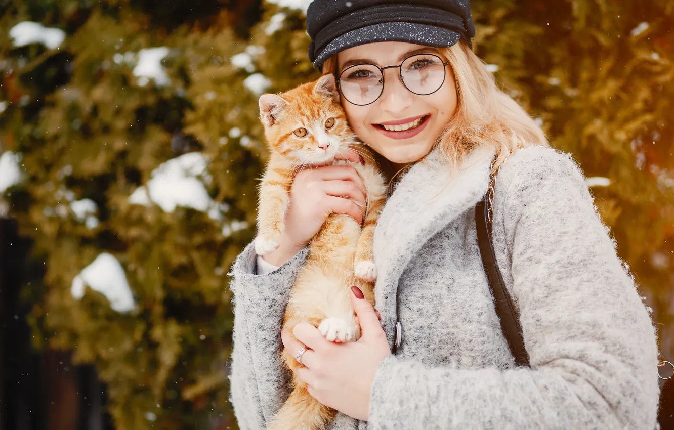 Wallpaper girl, tree, kitty for mobile and desktop, section настроения ...