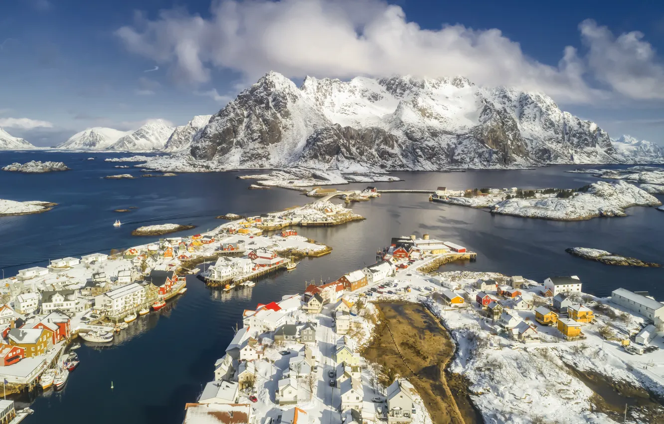 Wallpaper water, Islands, clouds, snow, landscape, nature, the city ...
