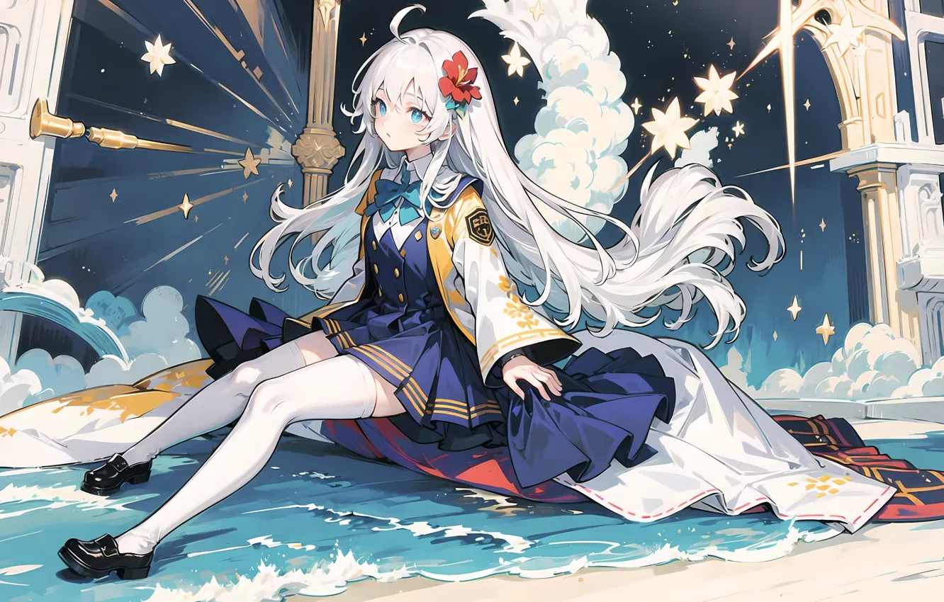 Wallpaper flowers in her hair, stars, school uniform, school uniform ...