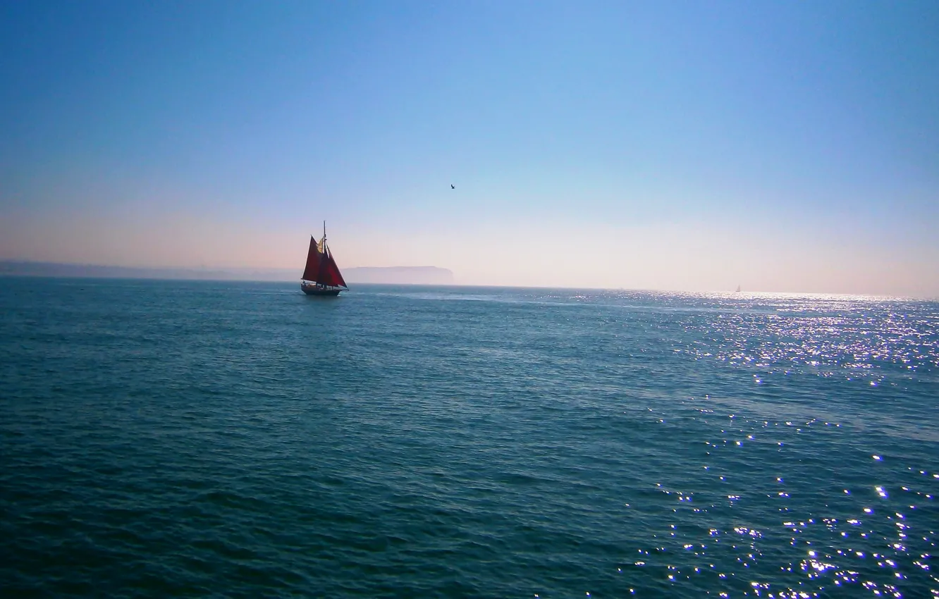 Wallpaper sea, the sun, red, ship, sail for mobile and desktop, section ...