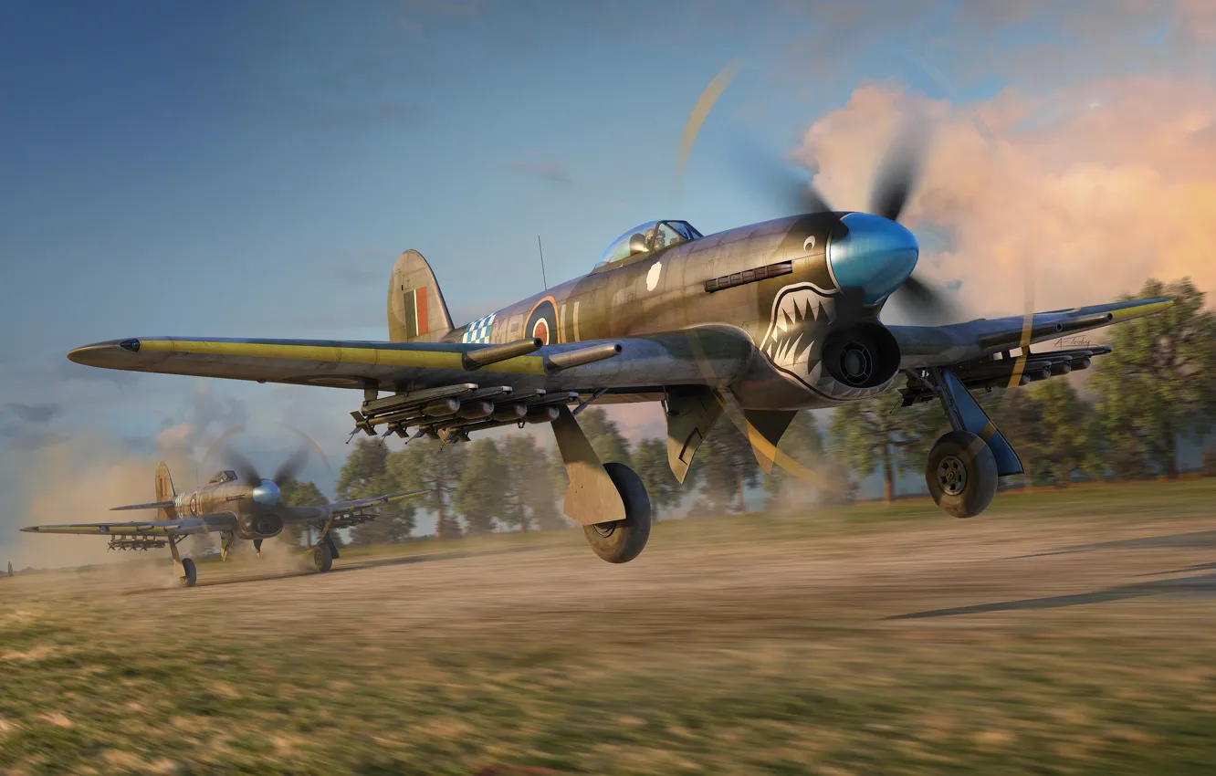 Wallpaper UK, fighter-bomber, Raf, Hawker Typhoon Mk.IB, Adam Tooby for ...
