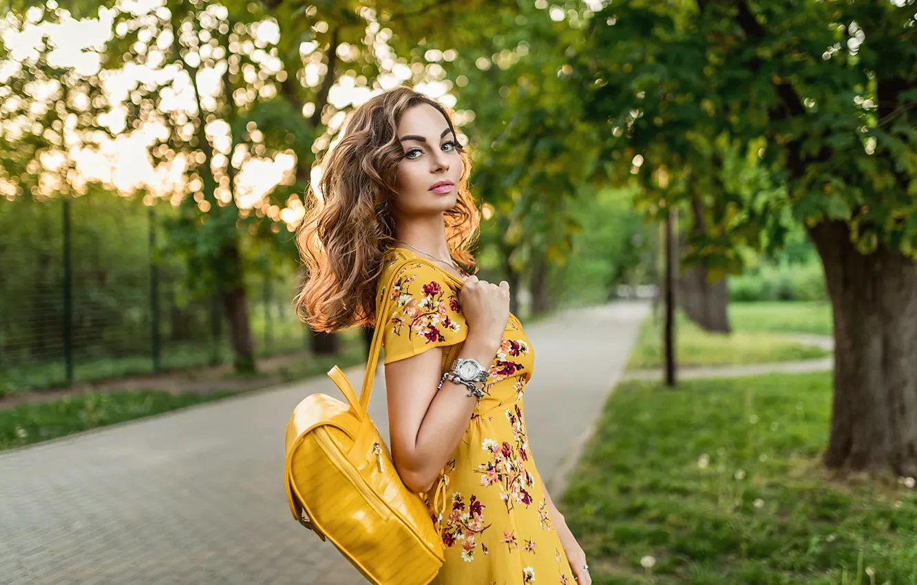 Wallpaper smile, model, pose, yellow dress, A Diakov George for mobile ...