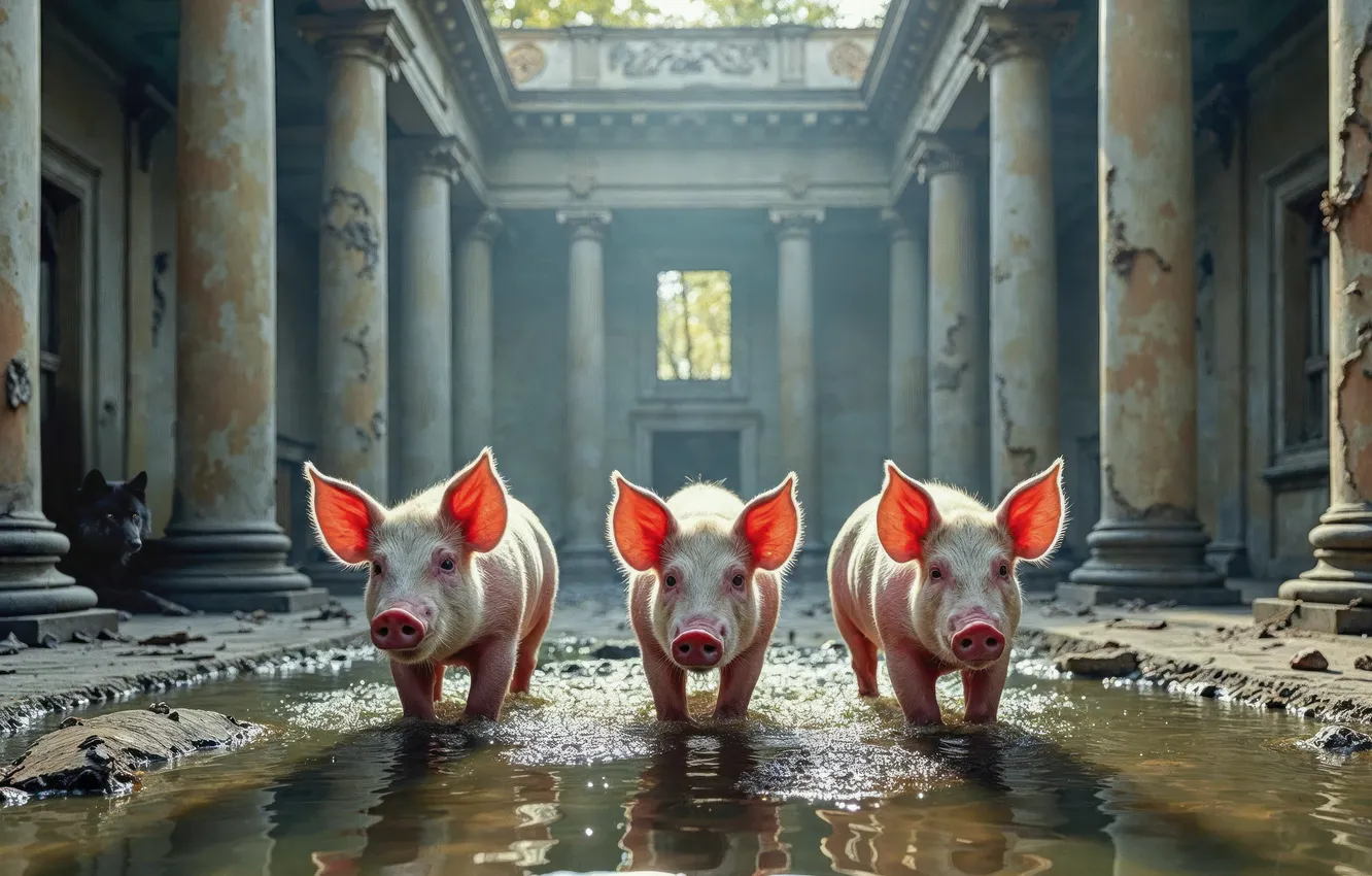 Wallpaper background, hall, pigs for mobile and desktop, section ии арт ...