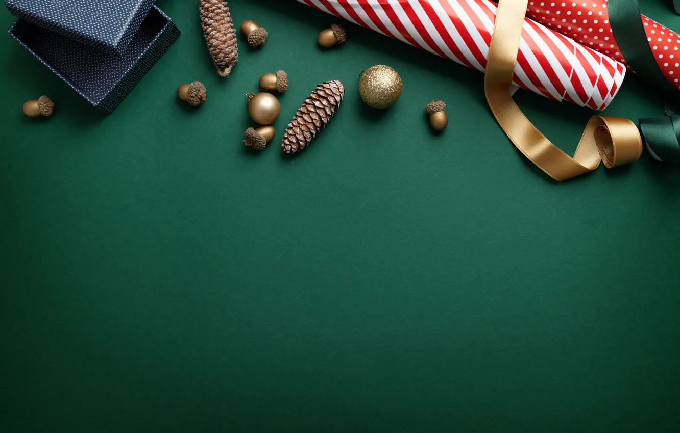 Wallpaper Christmas, New year, green background, Christmas decorations ...