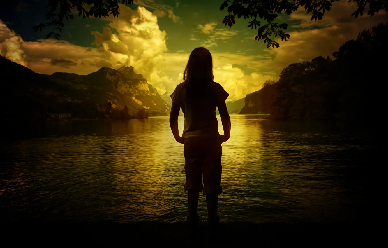 Wallpaper landscape, mountains, nature, lake, girl images for desktop ...