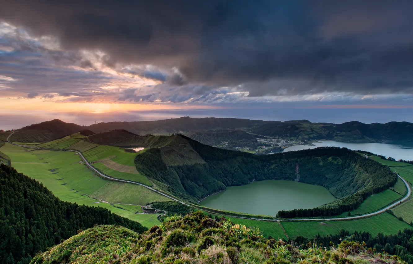 Wallpaper the sky, Islands, clouds, mountains, lake, the evening, the ...