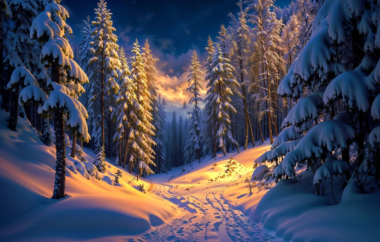 Wallpaper winter, frost, forest, clouds, light, snow, trees, night for ...