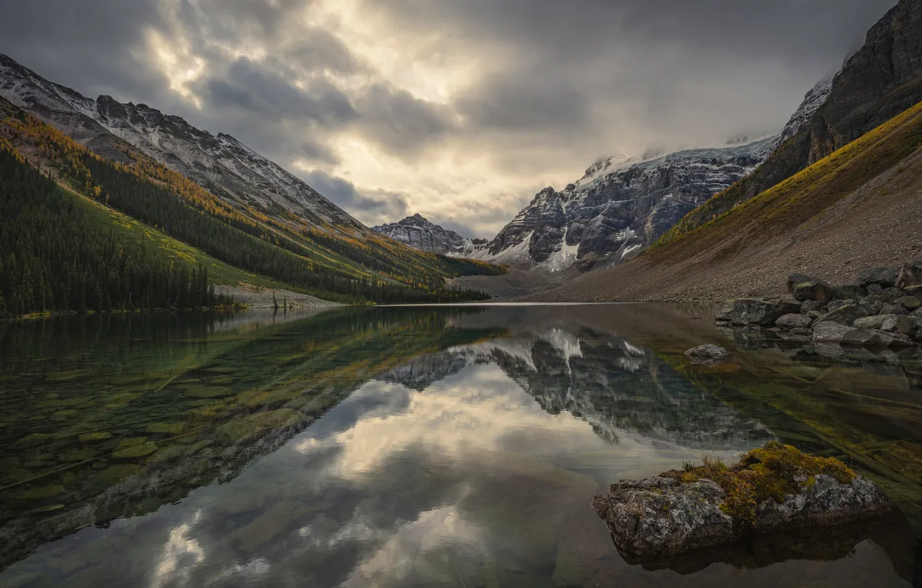 Wallpaper mountains, lake, reflection, shore, slope for mobile and ...