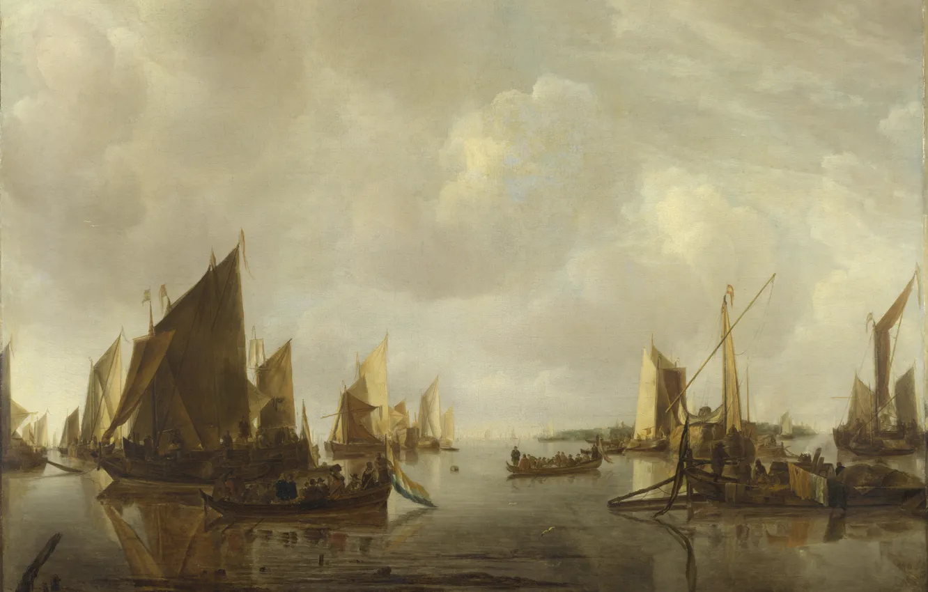 Wallpaper picture, sail, Jan van de Cappelle, Jan van Kappel, River ...