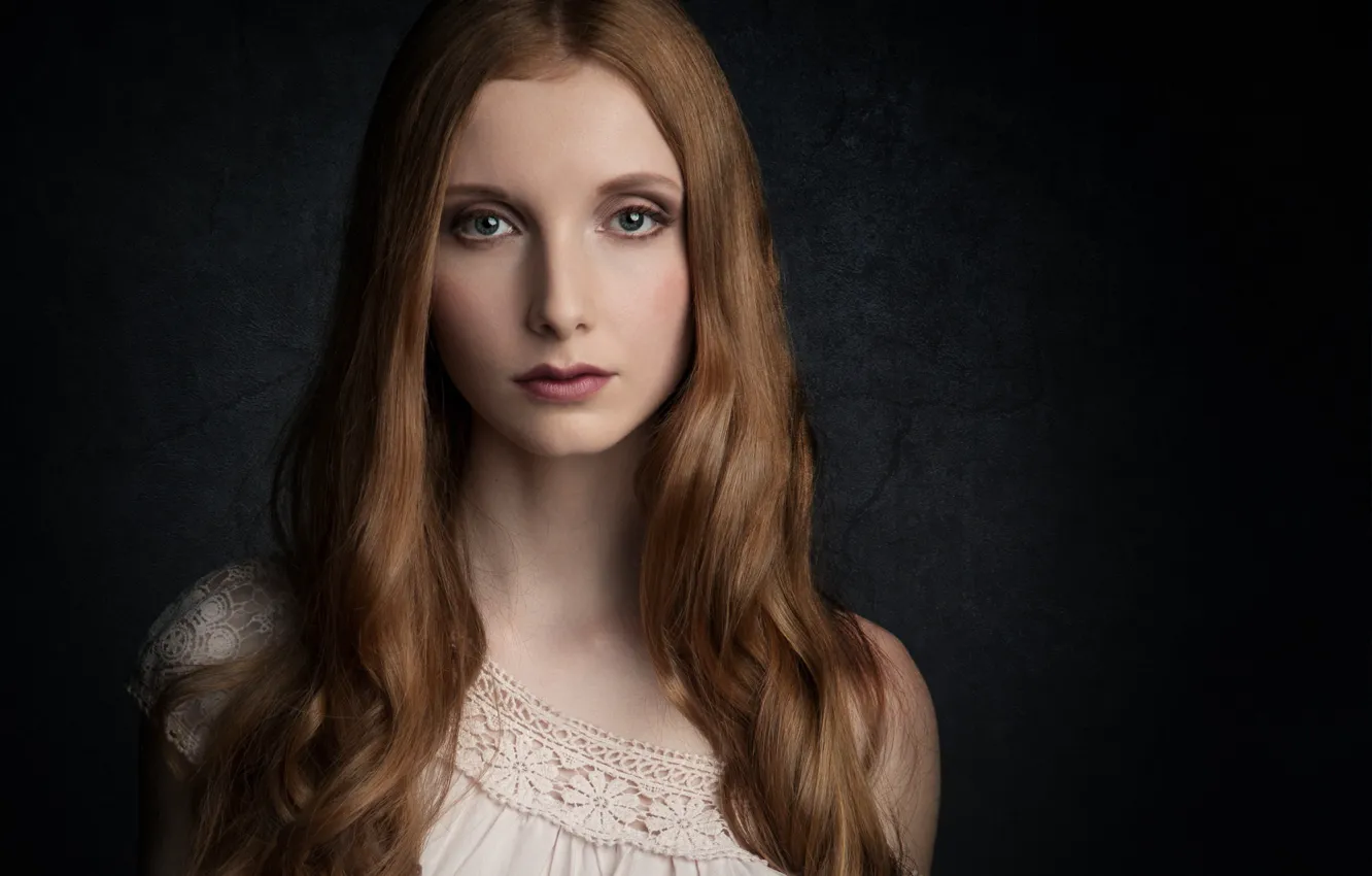 Wallpaper look, girl, face, portrait, black background, redhead ...