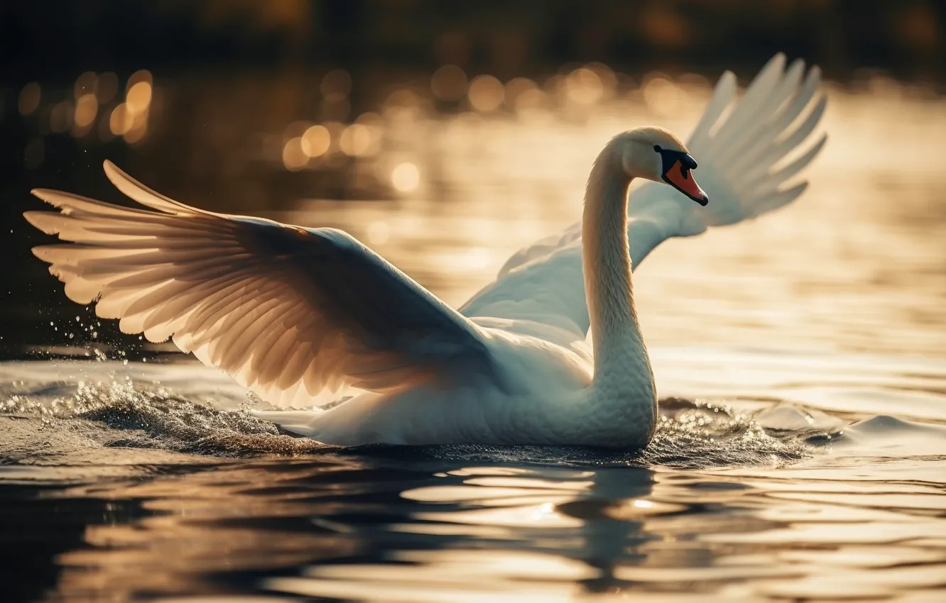 Wallpaper white, light, bird, wings, swans, pond, stroke, swimming for ...