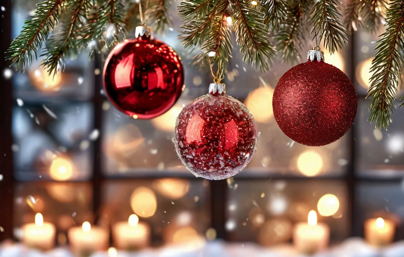 Wallpaper New year, Bokeh, Christmas decorations, Red balls for mobile and desktop, section ...