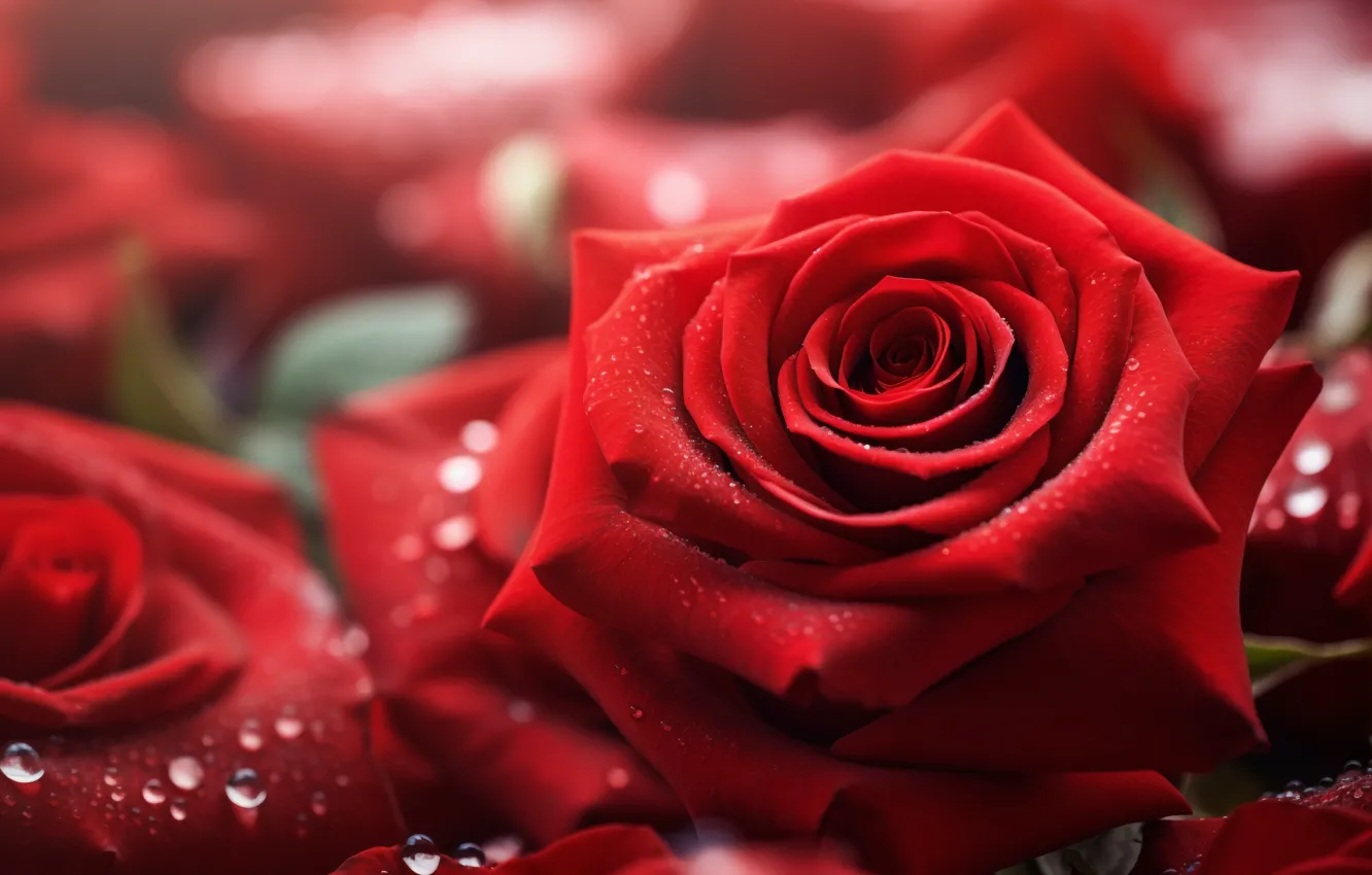 Wallpaper drops, macro, flowers, red, roses, petals, scarlet, AI art ...