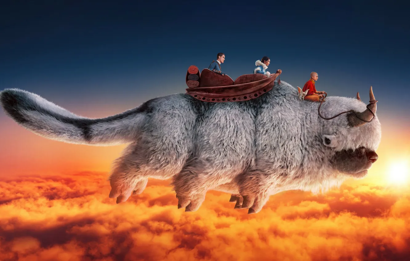 Wallpaper flight, sunset, dawn, beast, Avatar: The Last Airbender ...