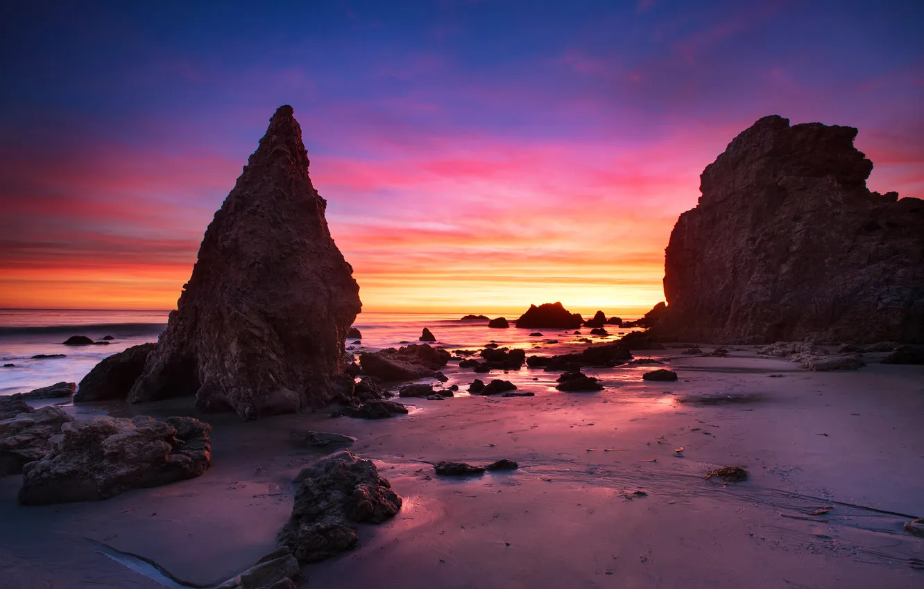 Wallpaper sea, sunset, rocks, shore, the evening for mobile and desktop ...