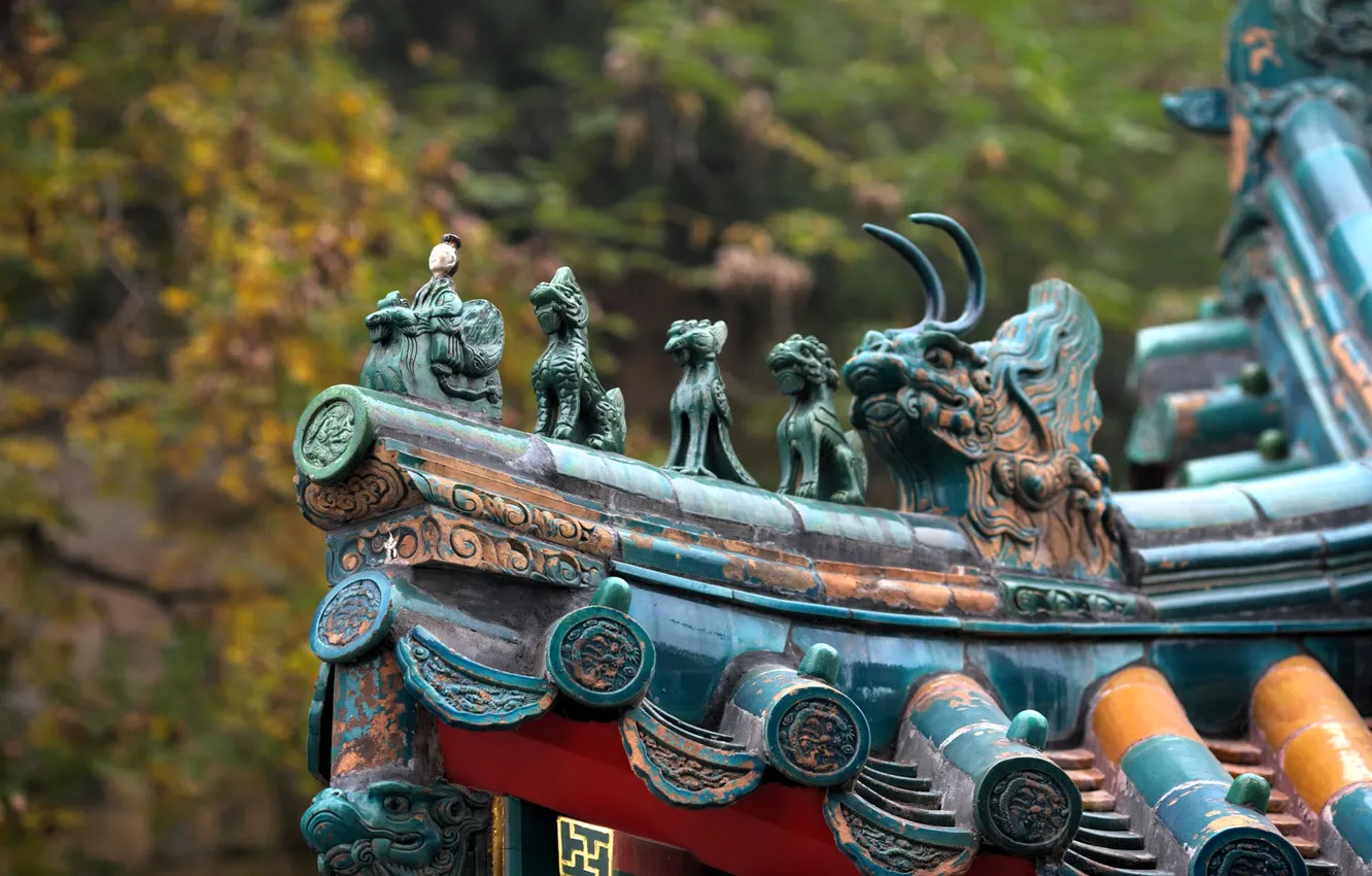 Wallpaper roof, Park, building, slope, China, architecture, figures for ...
