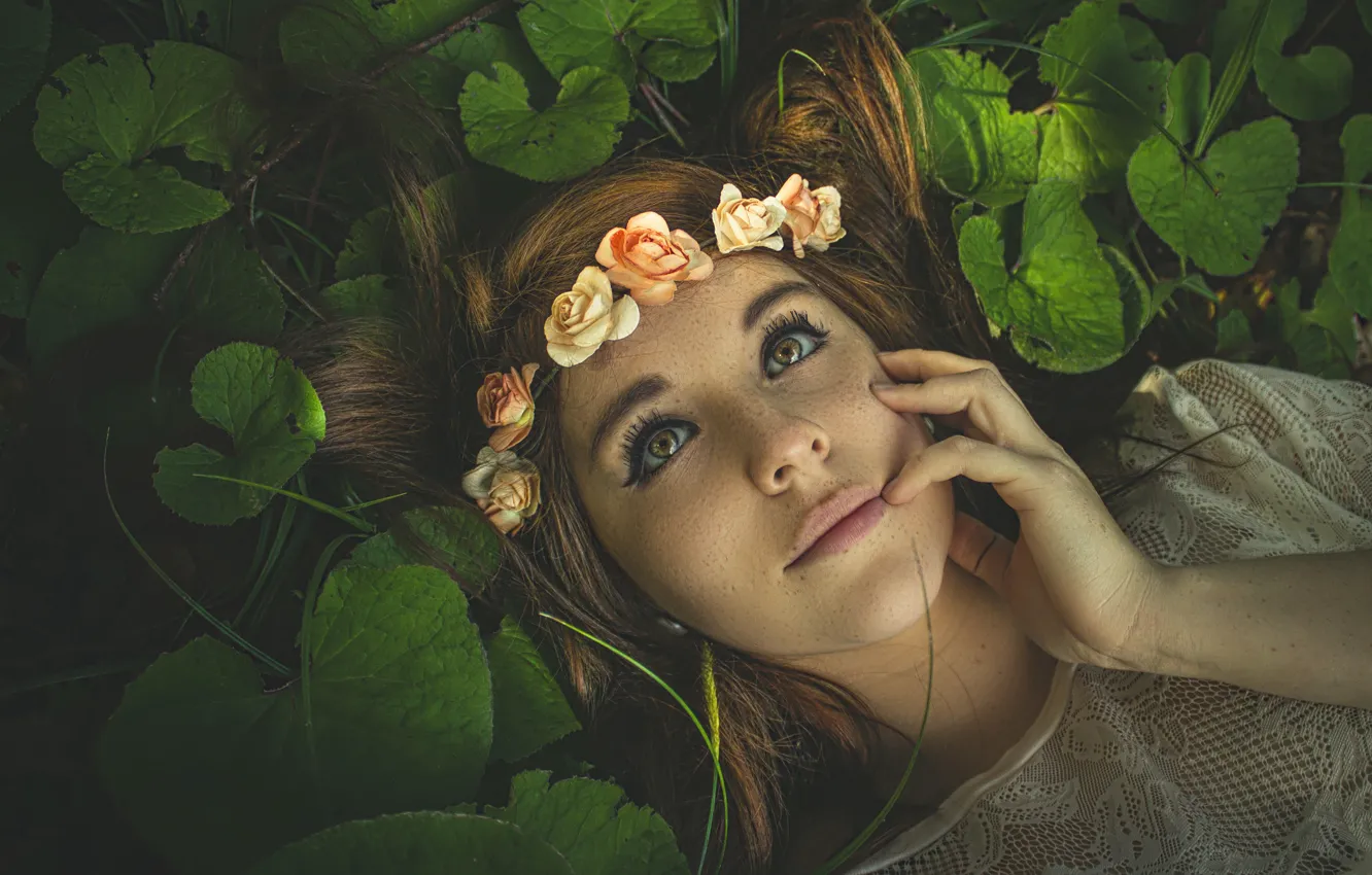 Wallpaper Eyes Look Leaves Girl Flowers Nature Face Mood For