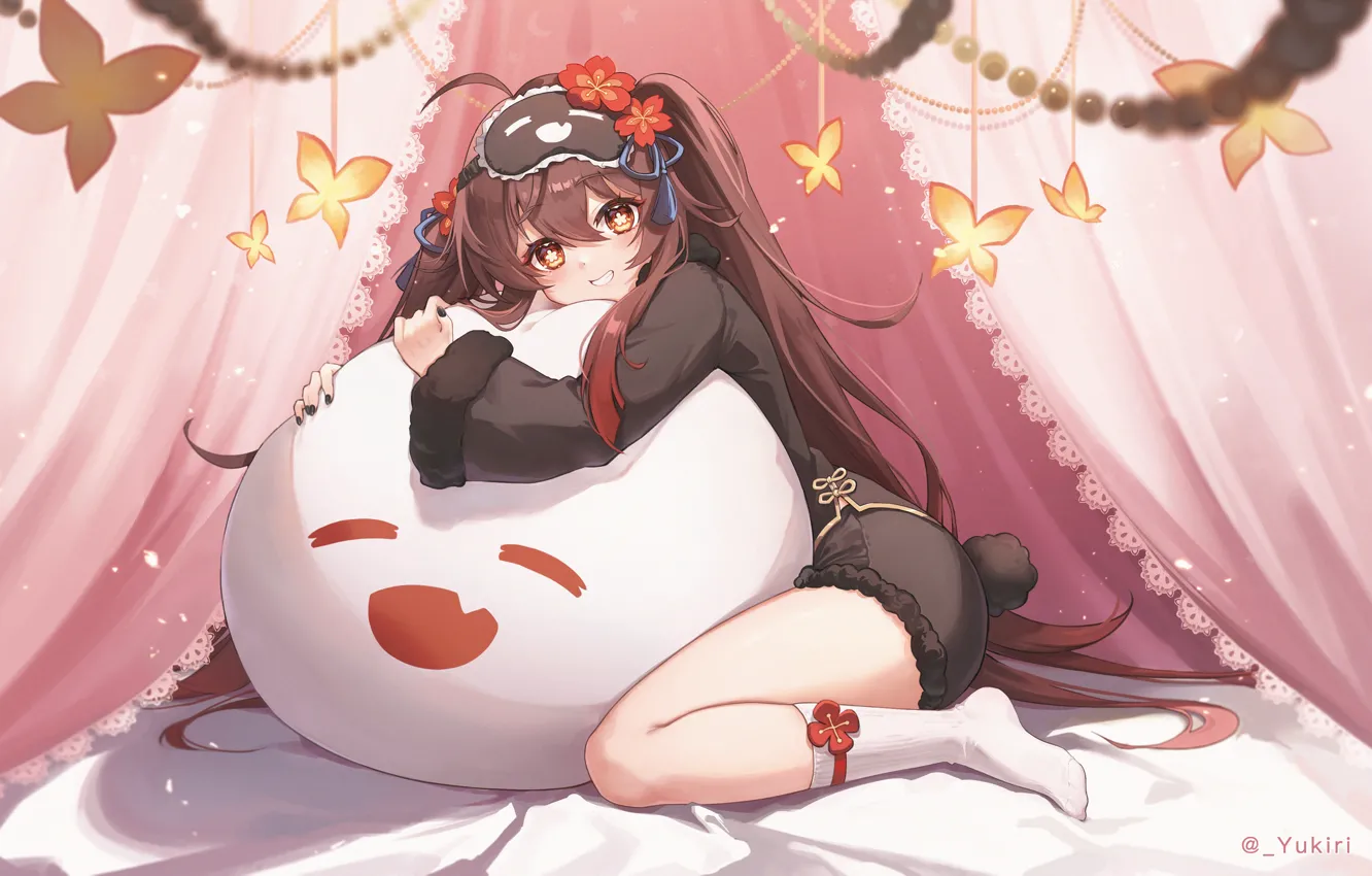 Wallpaper girl, bed, Ghost, Genshin Impact, Hu Tao, Boo Tao for mobile and desktop, section игры ...