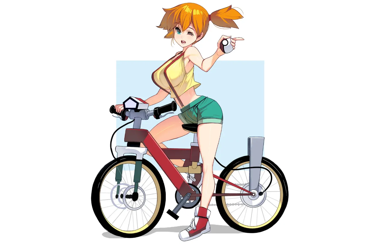 Wallpaper girl, shorts, bike, anime, redhead, pokemon for mobile and ...