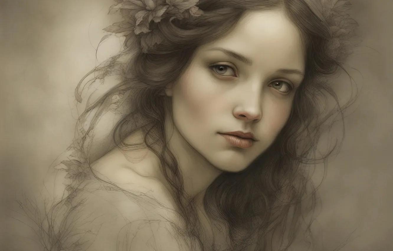 Wallpaper look, girl, portrait, painting, imitation painting, AI art ...