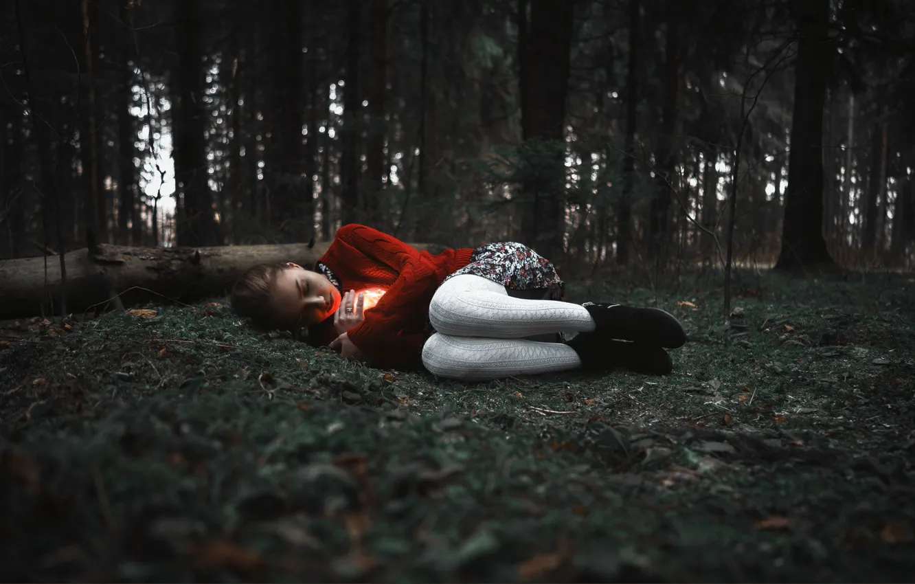 Wallpaper forest, girl, glow, legs, Sergey Kuzichev, Anastasia ...