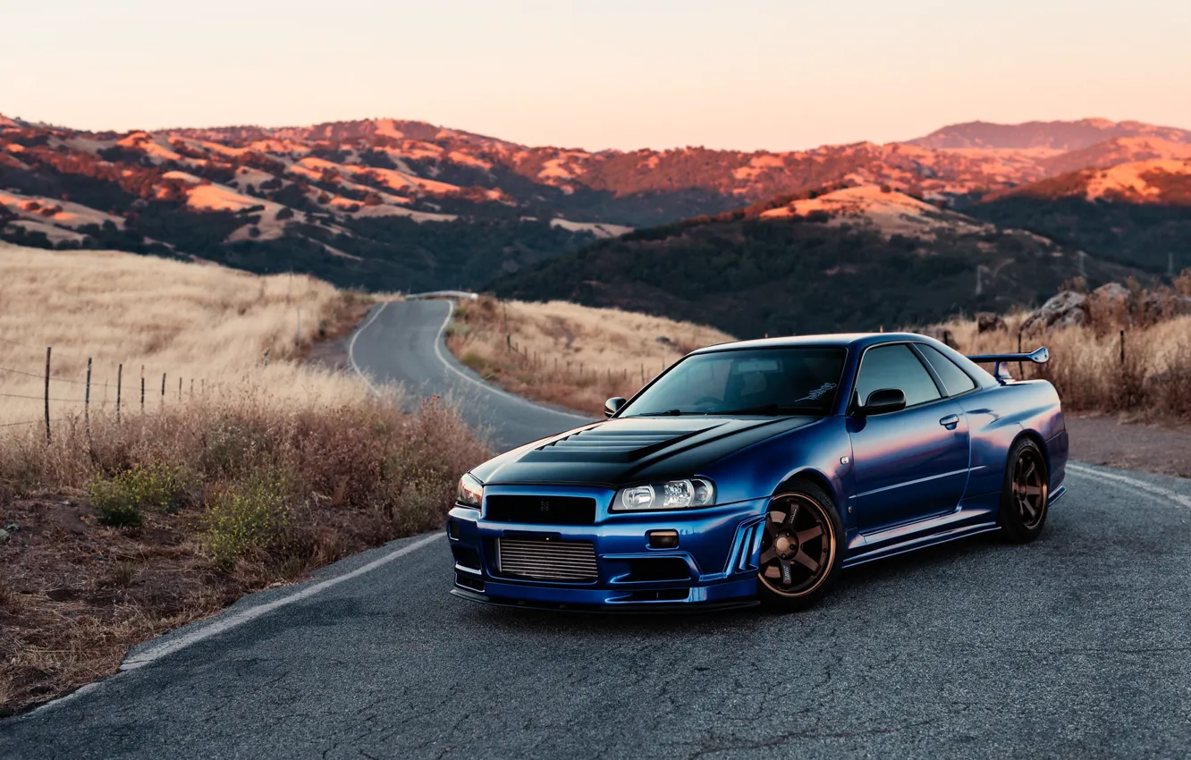 Wallpaper nissan, road, skyline, blue, r34 images for desktop, section ...