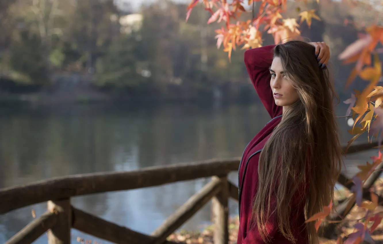 Wallpaper autumn, nature, face, river, model, hair, dress, Federica for ...