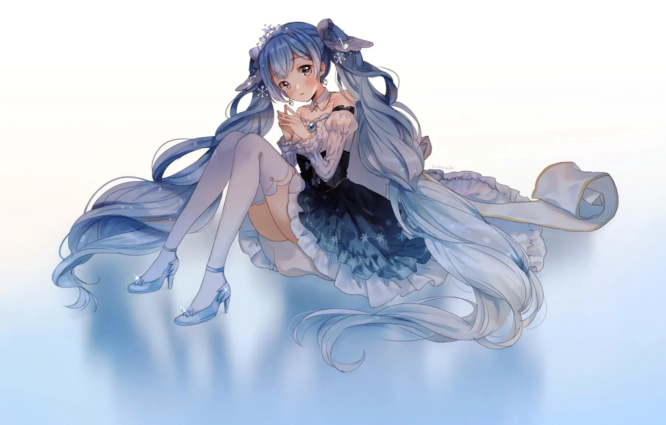 Wallpaper girl, vocaloid, hatsune miku, thighhighs, long hair, dress ...