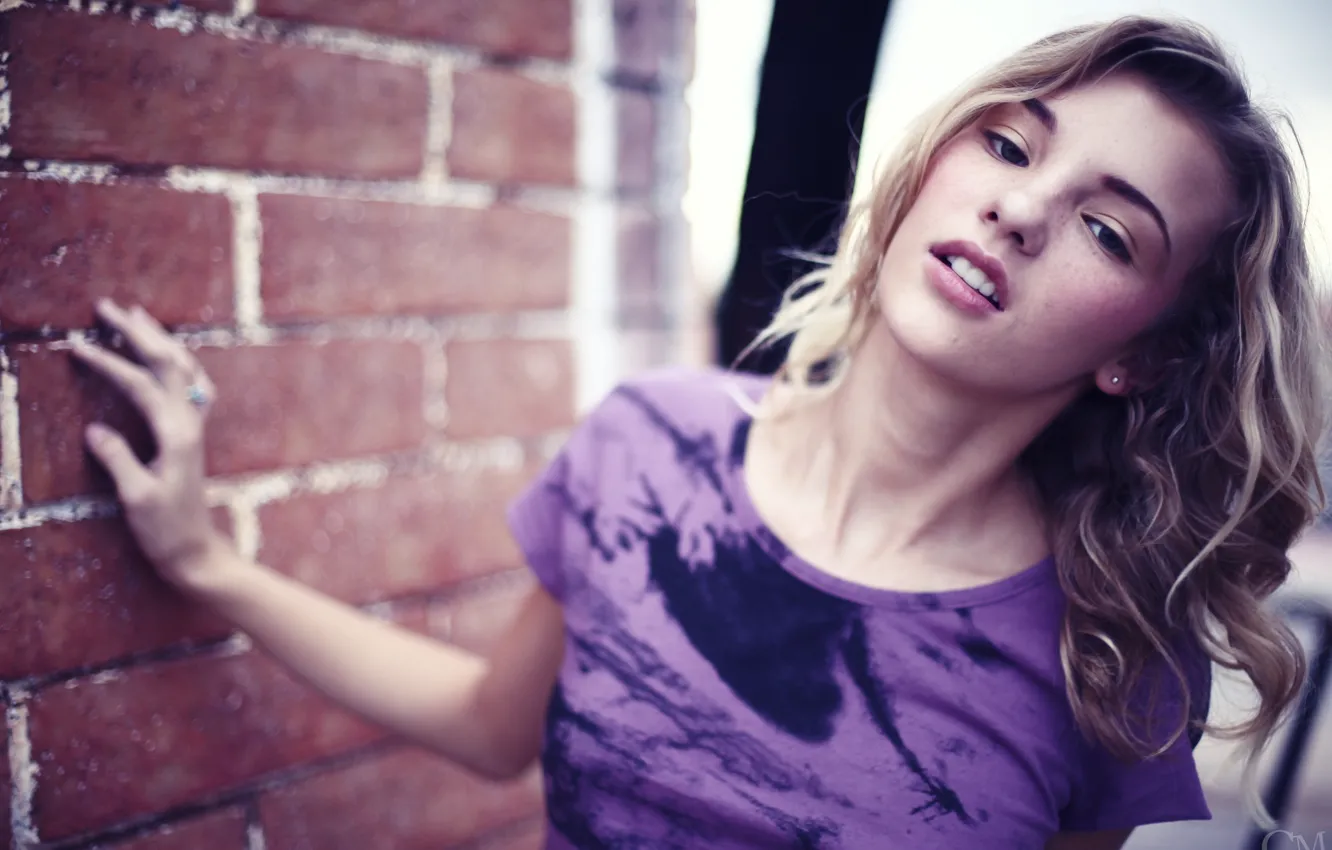 Wallpaper girl, woman, smile, bricks, model, blonde, female, Rachel ...