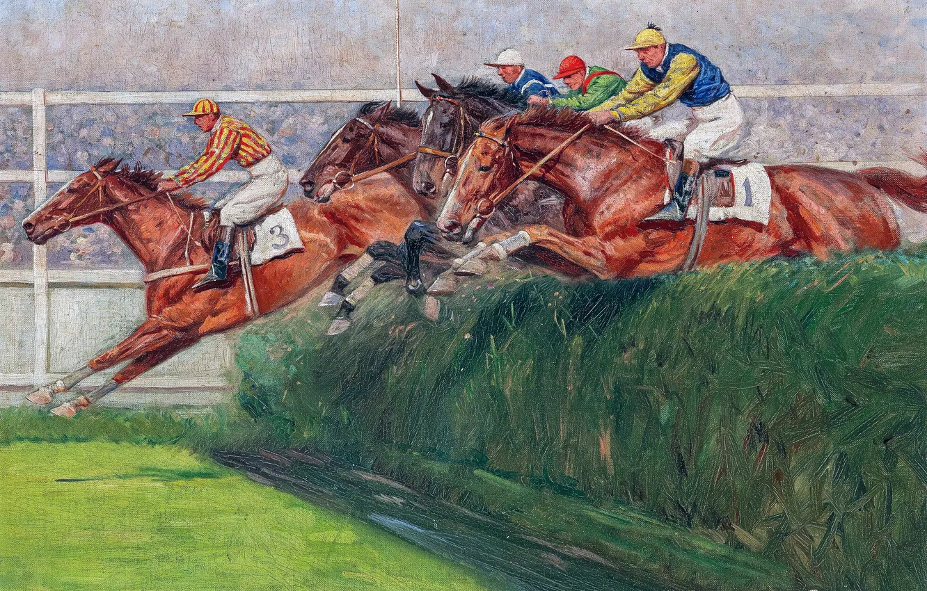 Wallpaper jump, horse, picture, running, jockey, Karl Franz Bauer, Carl ...